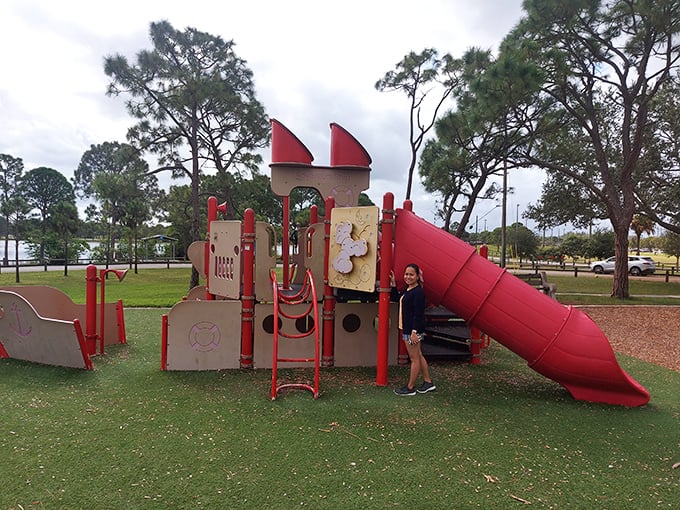 Land-based fun for the little ones: The rocket-themed playground offers a gravity-bound alternative when water adventures need a brief intermission.