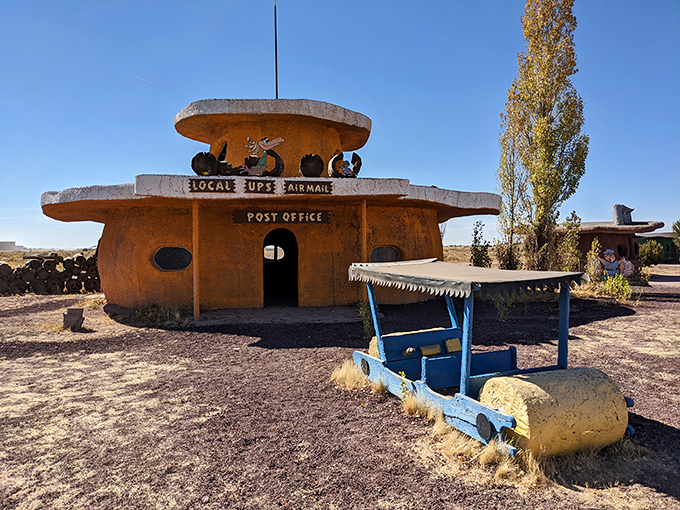 Bedrock's Post Office offers "Local, Super, Airmail" service, proving even cavemen needed reliable communication methods.