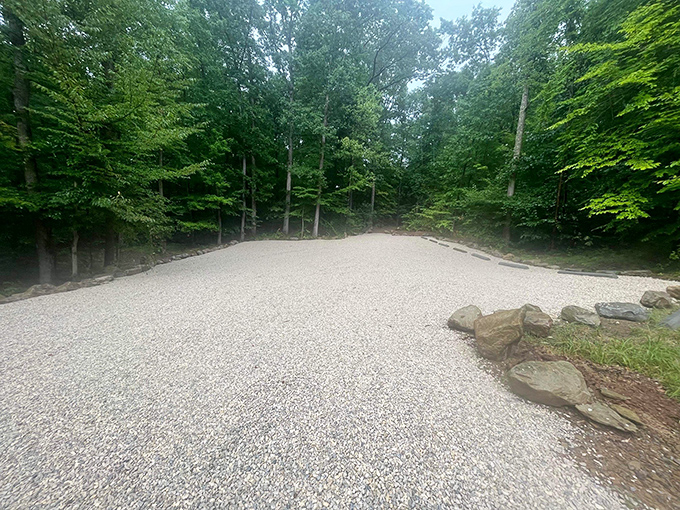 Forest parking lot philosophy: leave your vehicle here, but take your worries even further away on the trail.