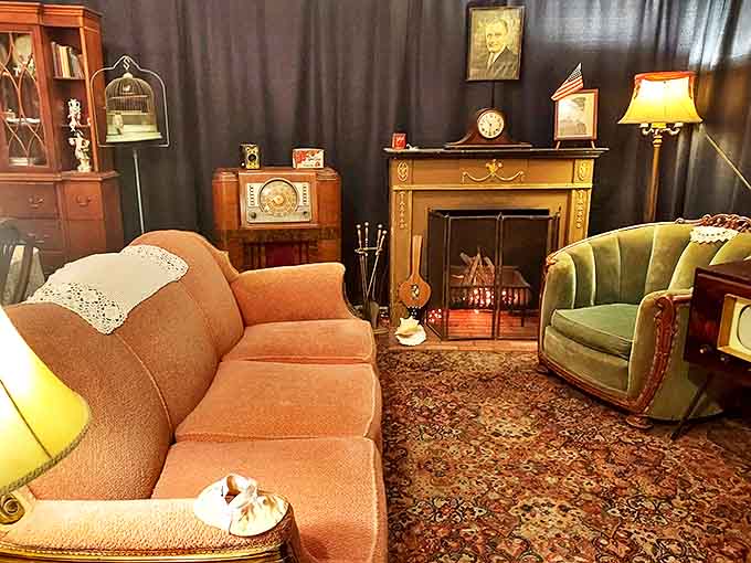 Sink into these vintage chairs beside the fireplace and you'll swear you can hear old radio programs crackling through the air.