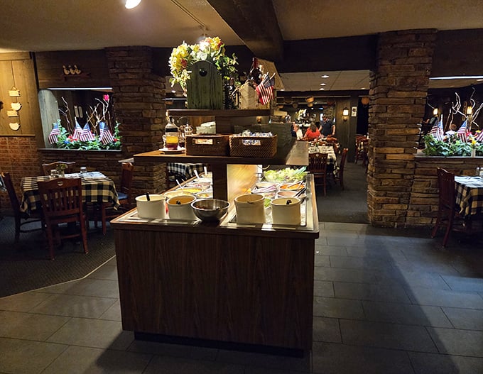 The salad bar setup invites diners to customize their pre-dinner experience &ndash; a cherished supper club tradition alive and well.