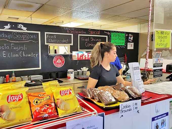 The counter at Sam's Subs, where sandwich dreams come true and daily soup specials tempt even the most dedicated cheesesteak fans.