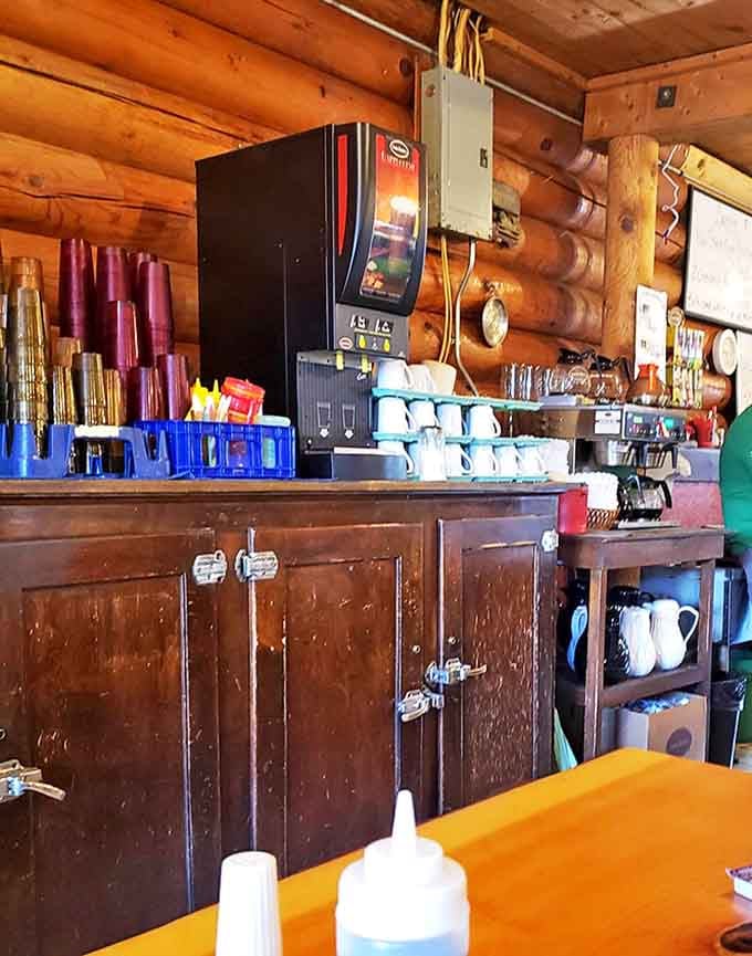 The kitchen window offers a glimpse into the magic, where burgers sizzle and shakes come to life.