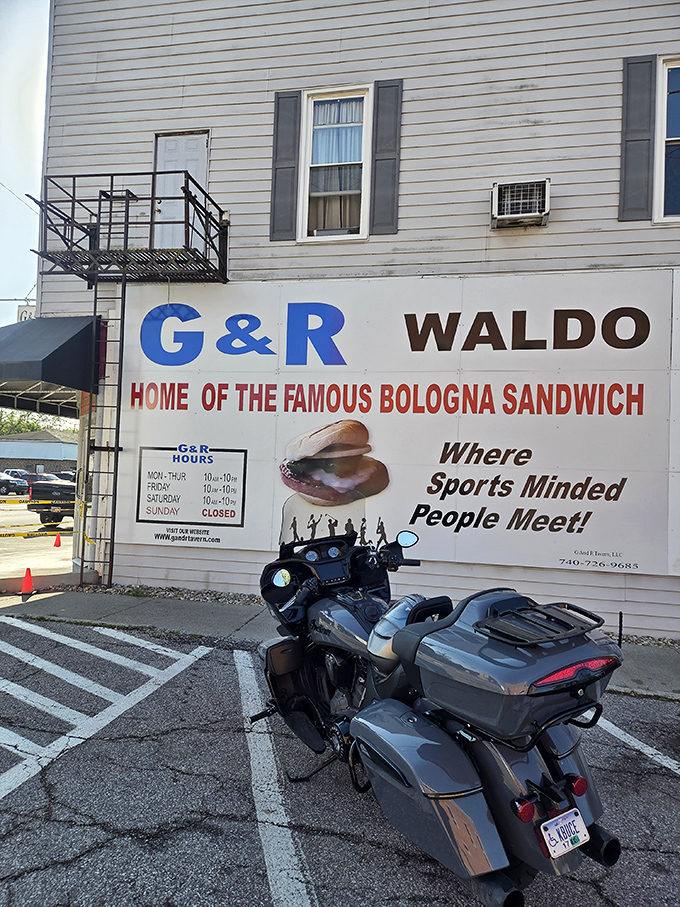 "Home of the Famous Bologna Sandwich" &ndash; the side of the building proudly proclaims what brings people from miles around to this unassuming spot.