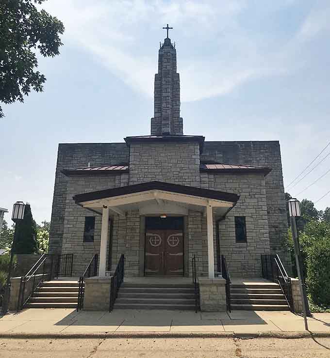 St. Mary's Catholic Church: The impressive stone tower of this architectural gem reaches skyward, standing as a testament to both faith and craftsmanship in the heart of Taylorville.