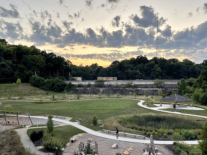 Tom Jones Commons offers manicured perfection where urban life meets natural beauty in harmonious balance.