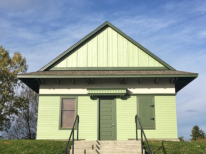 The historic Town Hall stands as a mint-green reminder of White Bear Lake's rich past and preserved heritage.