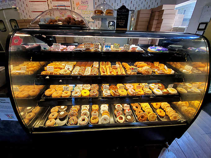 The glass case of temptation &ndash; YoYo's donut display showcases dozens of varieties that make choosing just one nearly impossible.