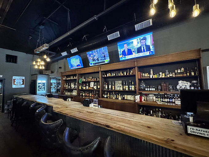 Where spirits meet stories &ndash; the bar area combines modern comfort with vintage charm, offering libations alongside Route 66 memorabilia.