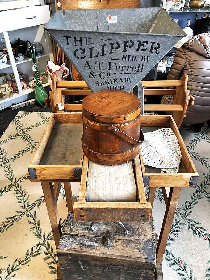 This "Clipper" bean sorter from Saginaw's A. Ferrell & Co. represents Michigan's agricultural heritage &ndash; functional history with decorative appeal.