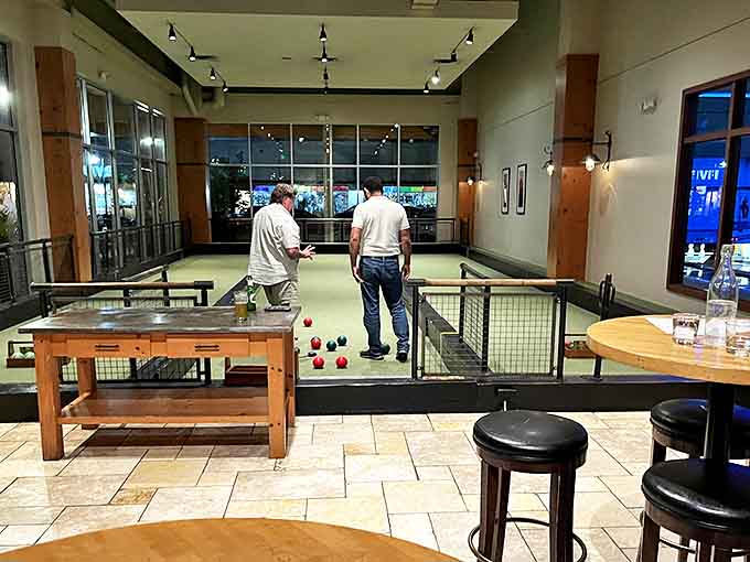 Indoor bocce courts offer friendly competition between courses &ndash; no special shoes required for this Italian tradition.