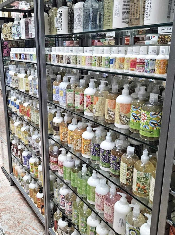 Rows of vintage body care products in gorgeous bottles prove that even hand soap used to have more style and personality than most things we buy today.