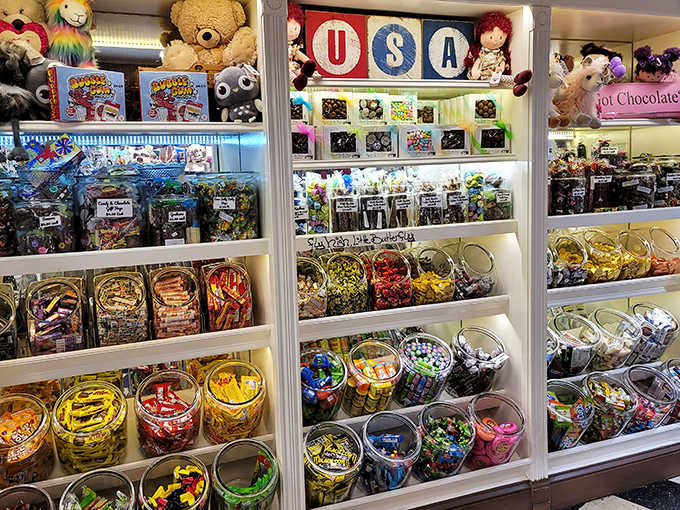 A rainbow of candy jars that would make a five-year-old (or a fifty-five-year-old) hyperventilate with joy &ndash; nostalgia by the scoop, memories by the pound.