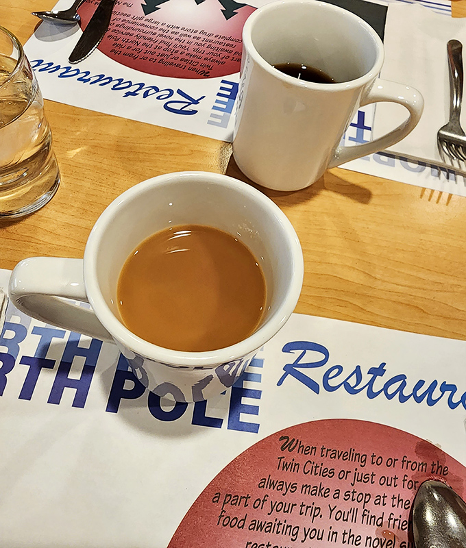 Coffee culture, North Pole style &ndash; where mugs are substantial, refills are frequent, and conversation flows as freely as the caffeine. 