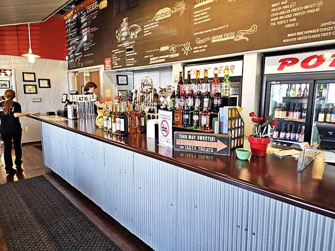 The bar area, where local spirits and craft sodas stand at attention, ready to complement whatever deliciousness you've ordered.