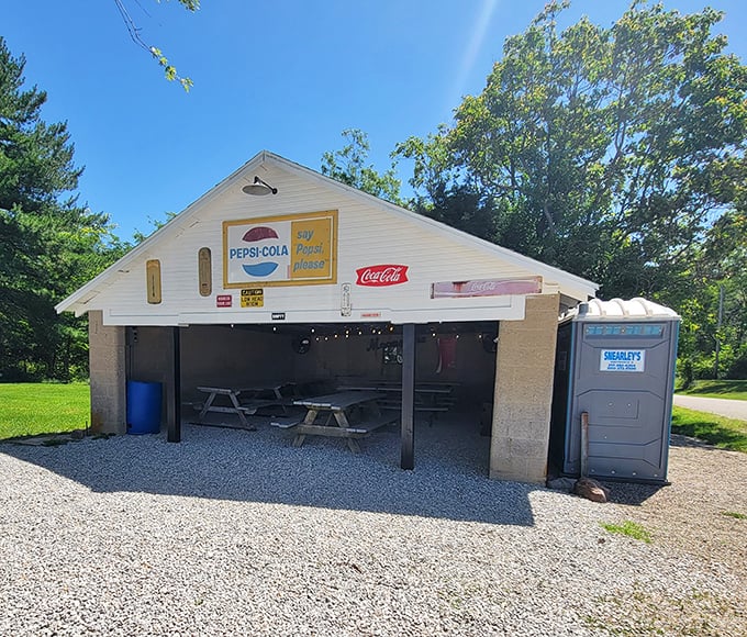 The covered seating area feels like a cozy spot where people naturally connect over their love for burgers.