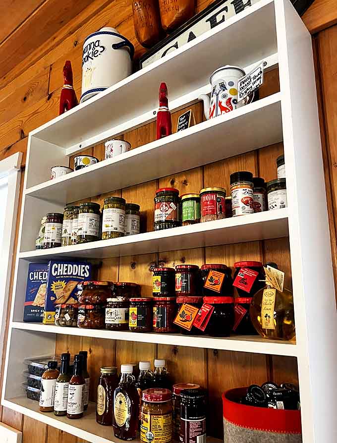 Swedish specialty goods line wooden shelves – imported treasures that let you take a taste of Scandinavia home after your bakery adventure.