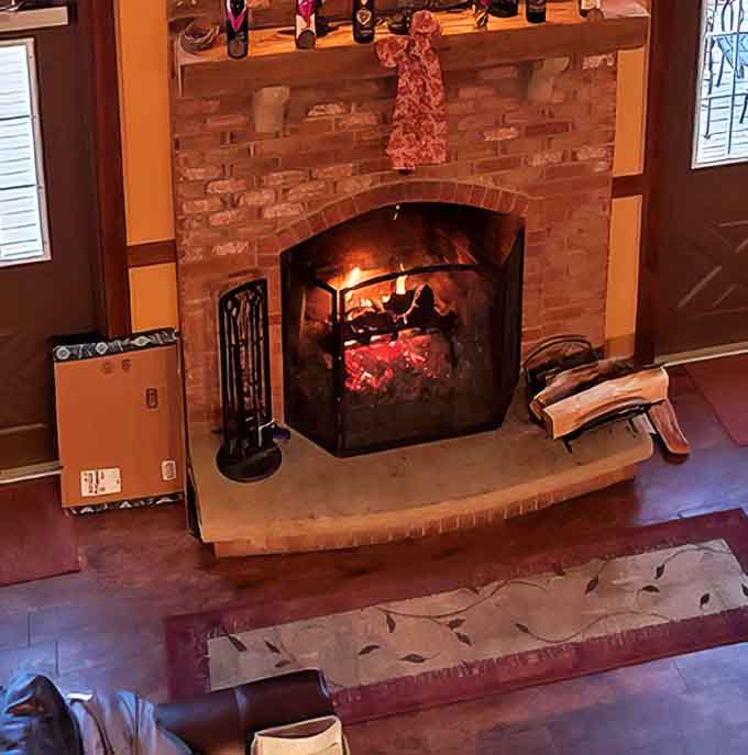 The soaring brick fireplace creates a focal point in the tasting room, promising warmth for both body and spirit.