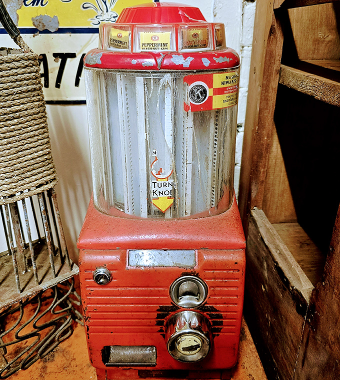 Remember when a penny bought happiness? This vintage gumball machine dispensed childhood joy in technicolor spheres.