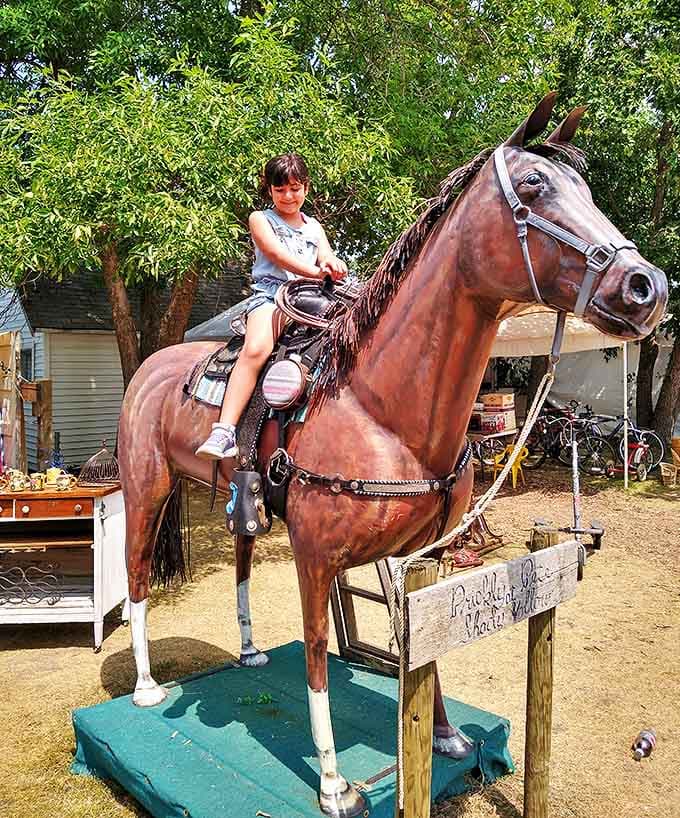 This magnificent horse statue offers rides only in imagination, standing proudly as both landmark and whimsical photo opportunity for visitors young and old.