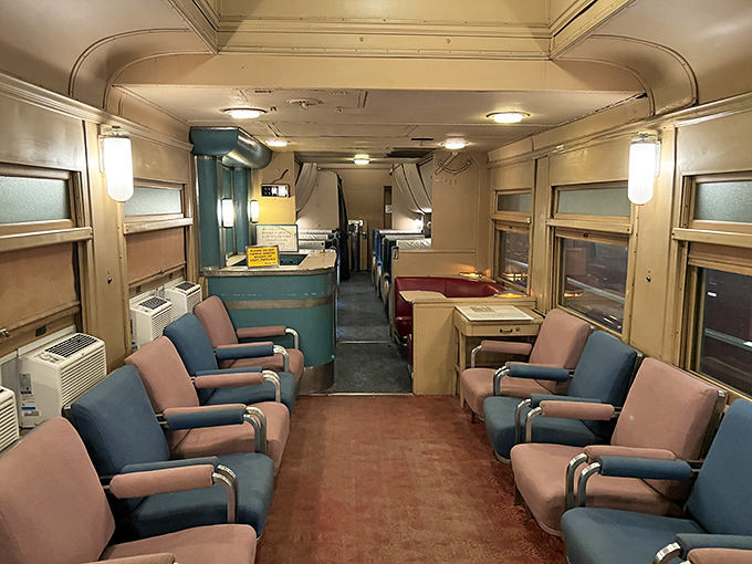 Step inside a piece of traveling history – these vintage passenger car interiors showcase the comfortable accommodations of rail's golden era.