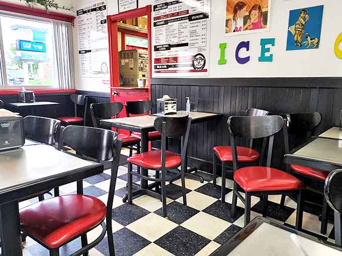 The dining area waits expectantly for its next round of happy customers, a stage set for countless family memories.