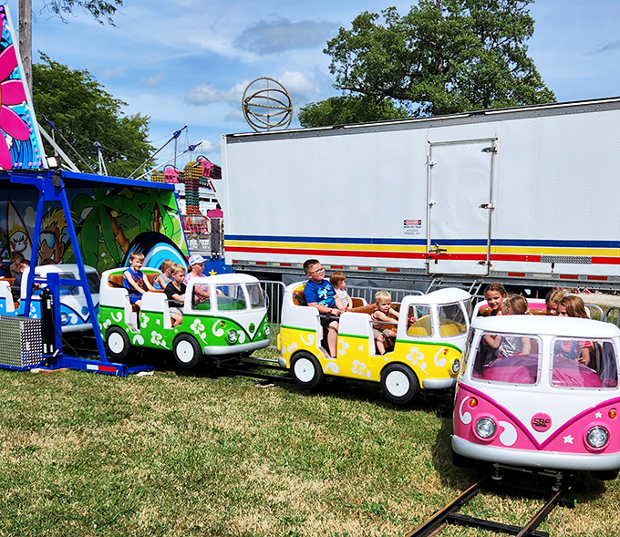 Colorful carnival rides delight younger visitors during fair season at Mercer County.