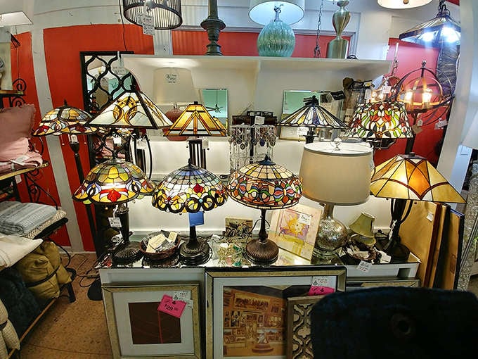 Tiffany-style lamps casting colorful glows that make regular lighting look boring and unimaginative by comparison.