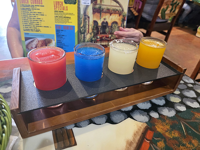 A flight of margaritas offers a rainbow of possibilities – because sometimes the hardest part of dinner is choosing just one flavor.