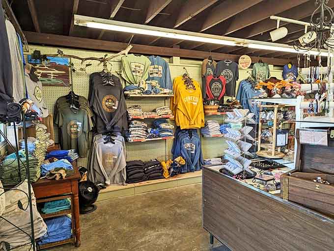 The gift shop offers every cave-themed souvenir imaginable. Because what says "I went underground" better than a hoodie that literally says it?