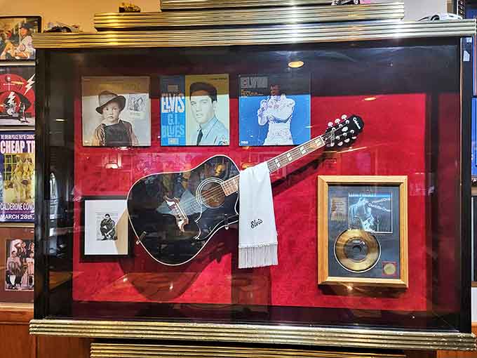 Music memorabilia lines the walls like a rock and roll hall of fame, except you can eat here legally.