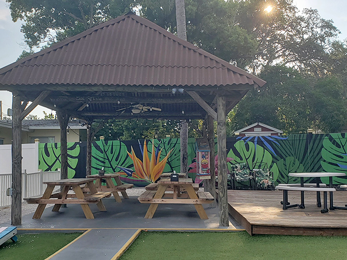 Where memories are made &ndash; wooden picnic tables under a rustic pavilion create the perfect backdrop for ice cream euphoria.