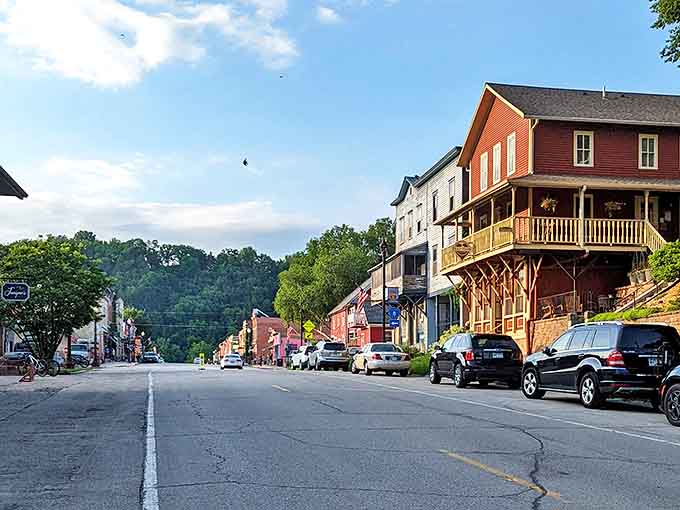 As evening approaches, Lanesboro's streets take on a golden glow that transforms ordinary buildings into something from a nostalgic dream.