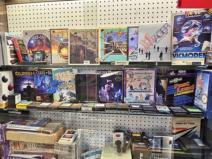 A meticulously organized collection of vintage computer games stands as a monument to gaming's formative years, when floppy disks ruled the digital landscape.