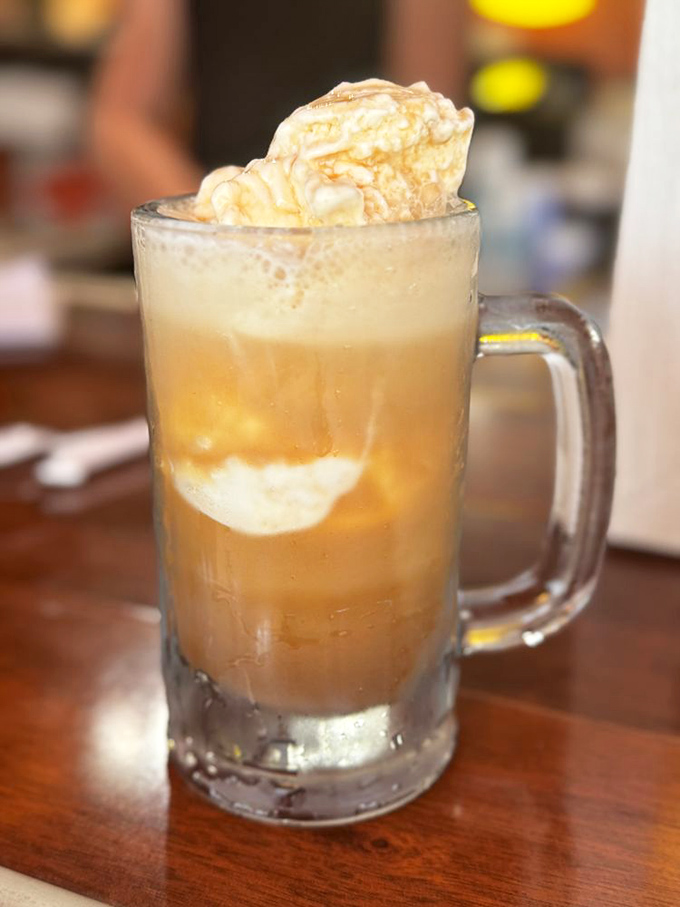 John's signature root beer float combines homemade root beer with vanilla ice cream for a creamy, frothy dessert that's worth the brain freeze.