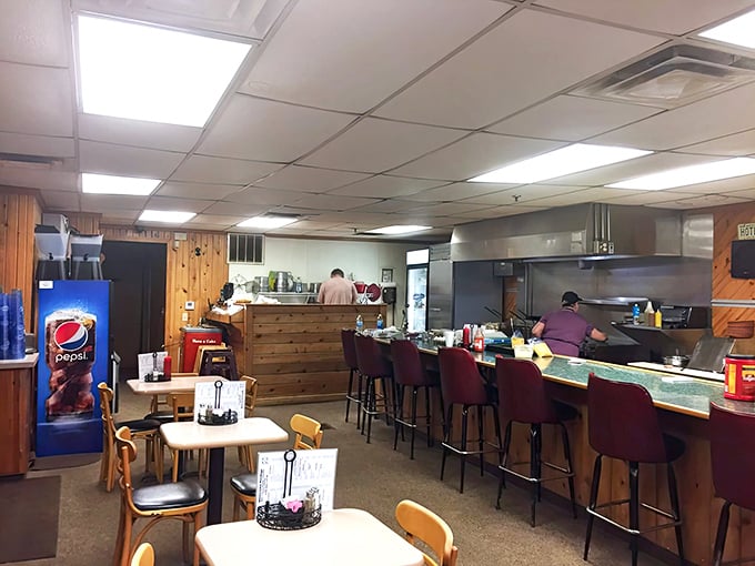 A dining room where conversations flow as freely as the coffee &ndash; technology takes a backseat to human connection here.