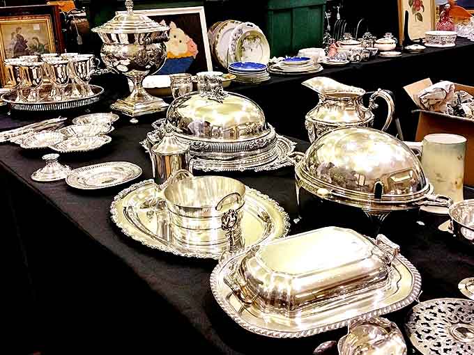 Silver serving pieces gleam with the promise of elegant entertaining &ndash; your dinner guests will wonder about their illustrious previous owners.