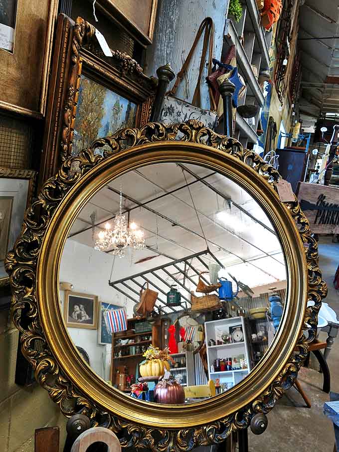Mirrors like this don't just reflect images, they reflect history. The ornate gold detailing speaks of an era when even functional items were expected to be beautiful.