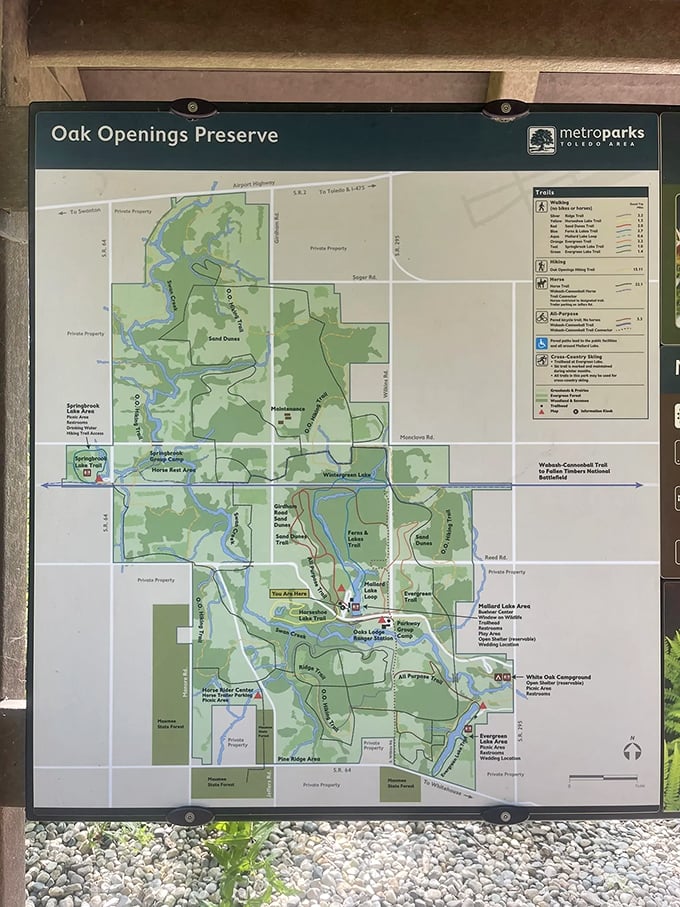 The preserve map reveals a wonderland of trails and features, though getting pleasantly lost here is half the fun.