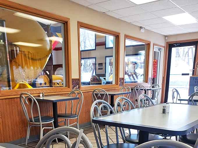 Empty tables waiting patiently for their next occupants &ndash; each one a stage where countless family meals have played out.