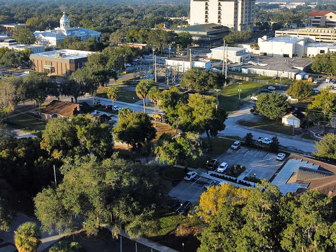 From above, Bartow reveals its thoughtful layout, where green spaces and historic architecture create a harmonious small-town symphony.