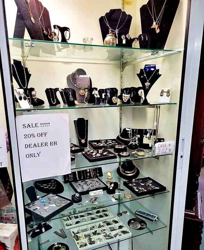 Brooches, necklaces, and watches that once adorned flappers and disco queens now wait for their next night on the town.