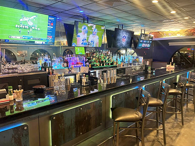 The bar area strikes that perfect balance: sophisticated enough for date night, casual enough to catch the game with friends.