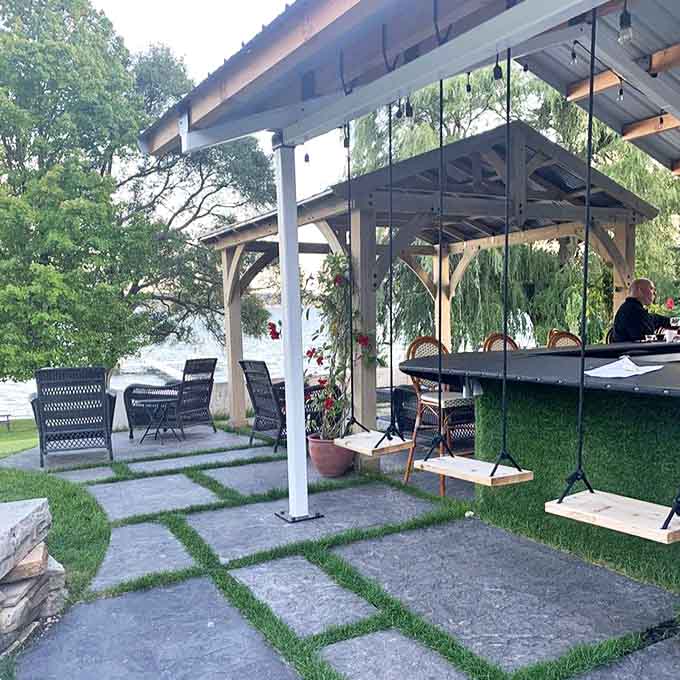 Who says wine tasting can't be playful? These hanging seats add whimsy to your wine country experience.