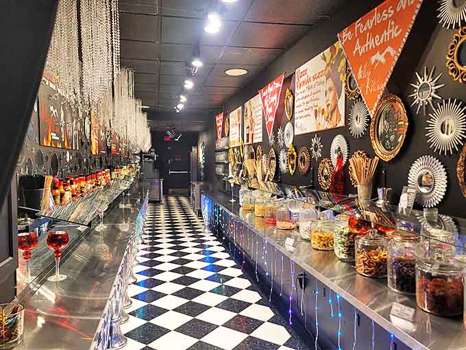 The legendary Bloody Mary bar stretches impressively, offering enough garnishes to constitute a small meal before your actual meal arrives.