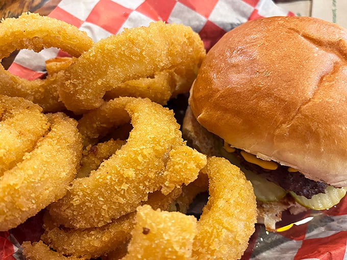 The onion rings are beer-battered perfection &ndash; substantial enough to satisfy but not so heavy they overwhelm the burger.