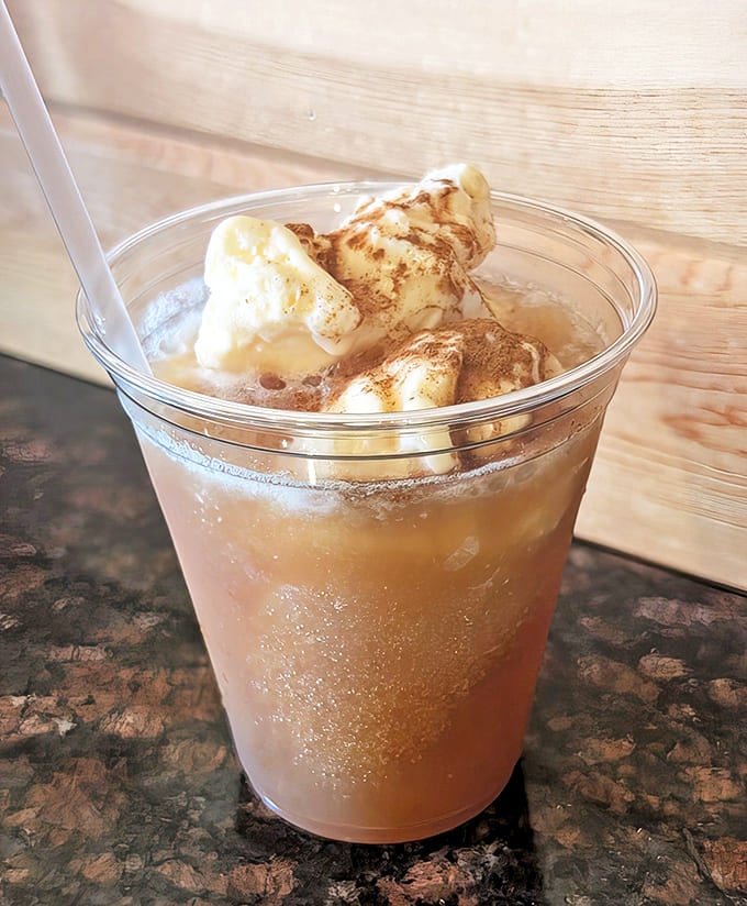 A cider float crowned with vanilla ice cream&mdash;autumn's answer to the root beer float, with swirls of creamy goodness melting into spiced apple perfection.