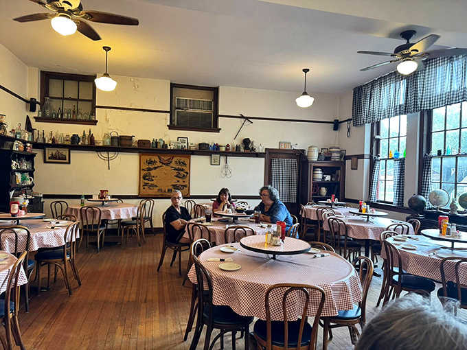 Wooden floors that once supported school desks now host diners enjoying meals worth writing home about.