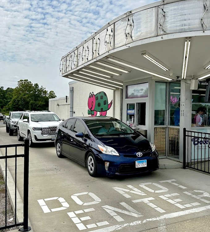 The "DO NOT ENTER" warning in the drive-thru lane seems to whisper, "Unless you're prepared for the best custard experience of your life."