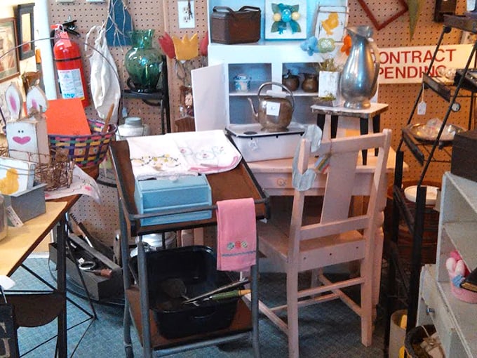 Refinished furniture pieces in various stages of vintage glory demonstrate that one person's outdated dresser is another person's perfect project or ready-made treasure.